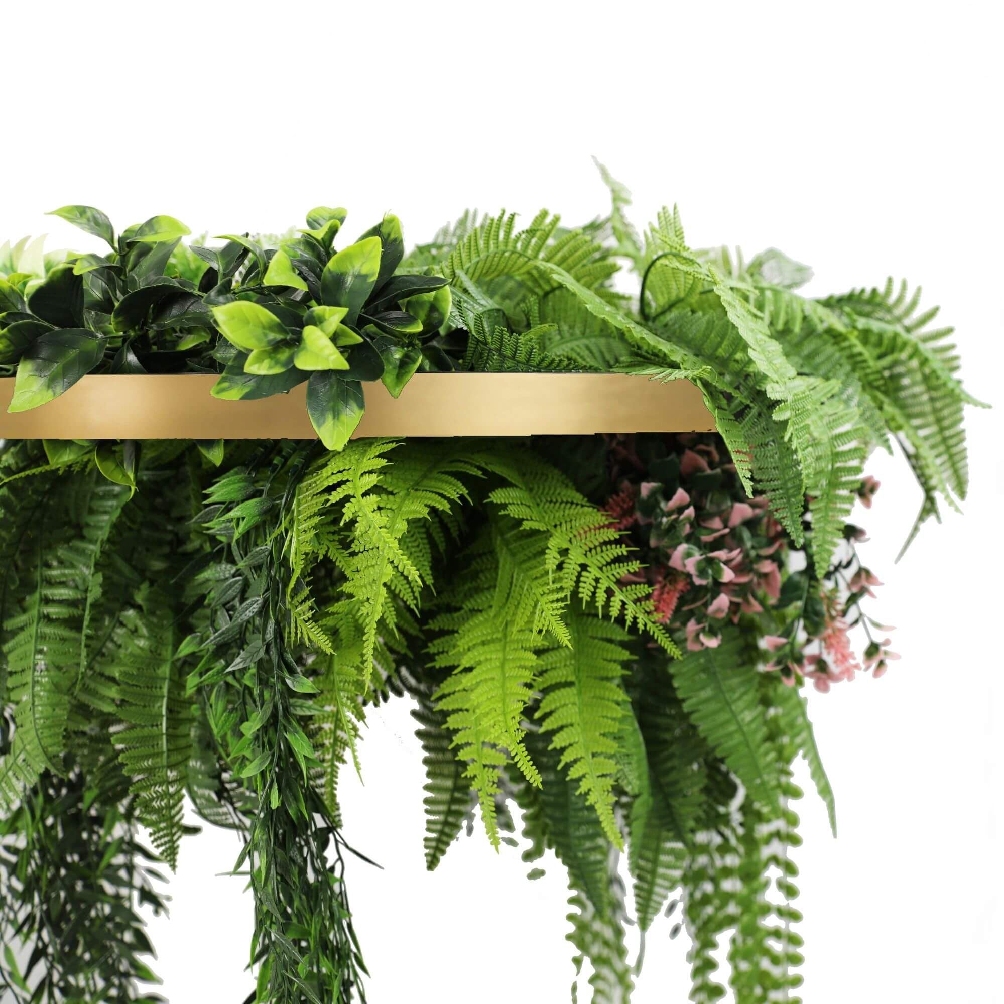 Gold Framed Roof Hanging Disc with Draping Life-Like Plants UV Resista ...
